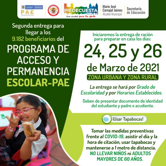 Hoy arranca la segunda entrega del PAE a 9.000 niños de Piedecuesta ...